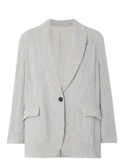 Brunello Cucinelli Crinkled Linen-blend Blazer - Gray