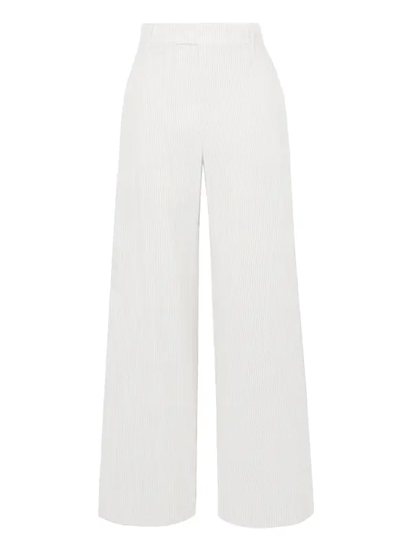 Brunello Cucinelli Pinstriped Linen-blend Wide-leg Pants - White