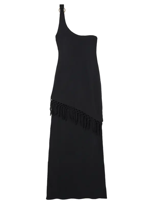 Savannah Morrow Saanj One-shoulder Fringed Maxi Dress - Black