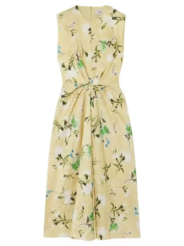 Erdem Gathered Floral-print Crinkled-satin Midi Dress - Yellow