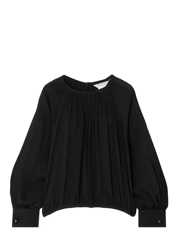 Max Mara Narvel Plissé-silk Blouse - Black