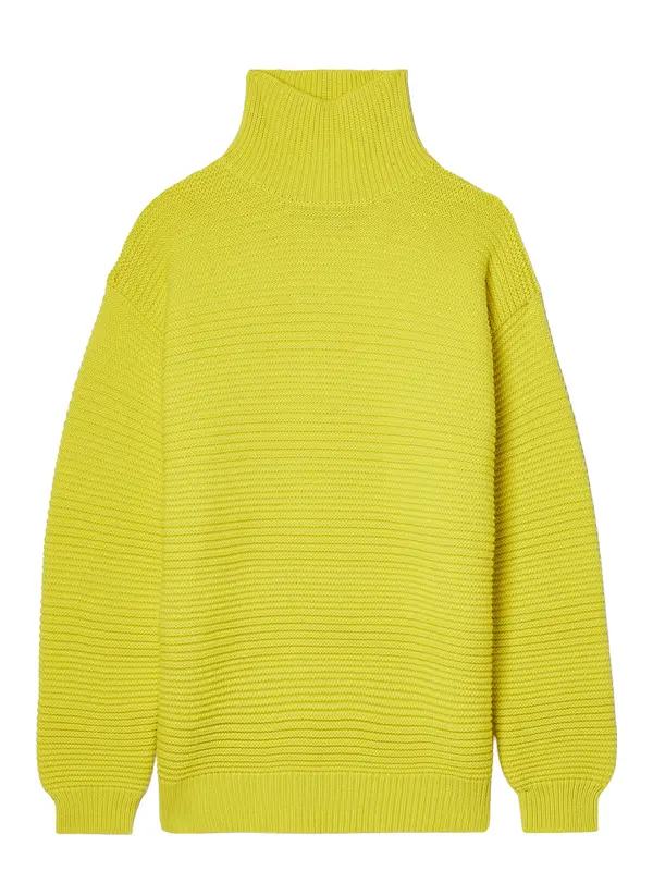 Brandon Maxwell Ribbed Wool Turtleneck Sweater - Yellow