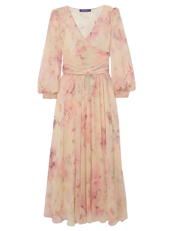 Ralph Lauren Skielar Wrap-effect Printed Plissé Silk-georgette Dress - Pink