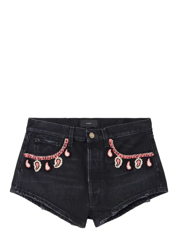 Alanui Inner Energy Crochet-trimmed Denim Shorts - Black