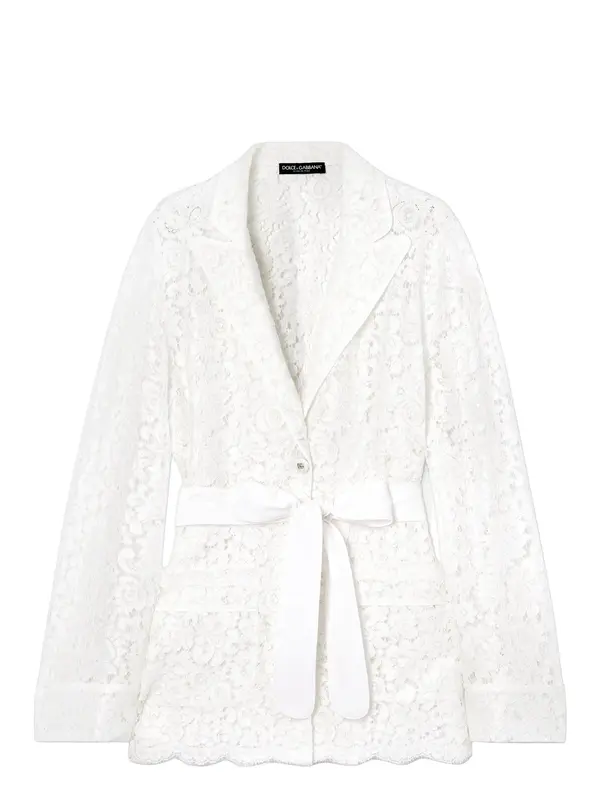 Dolce & Gabbana Belted Lace Jacket - White