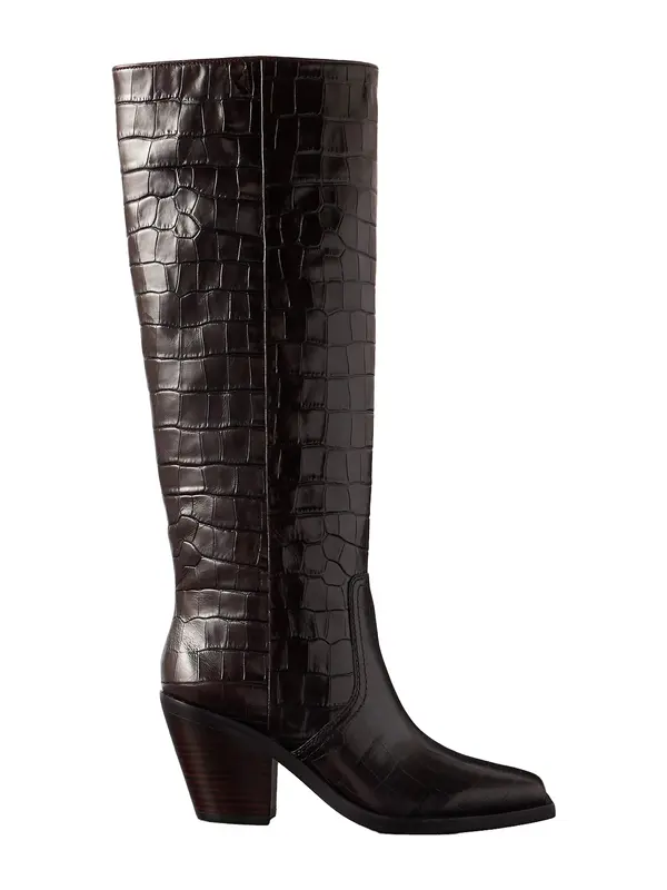 LOEFFLER RANDALL Lynn Croc-effect Knee Boots - Brown