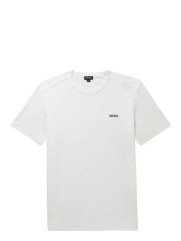 Zegna Slim-fit Logo-embroidered Cotton-jersey T-shirt - White
