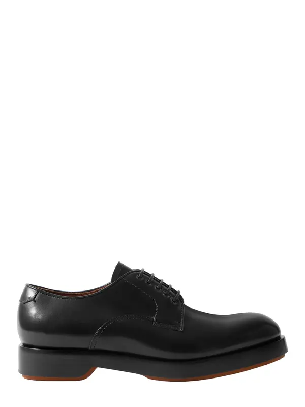 Zegna Udine Leather Derby Shoes - Black