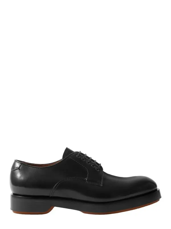 Zegna Udine Leather Derby Shoes - Black