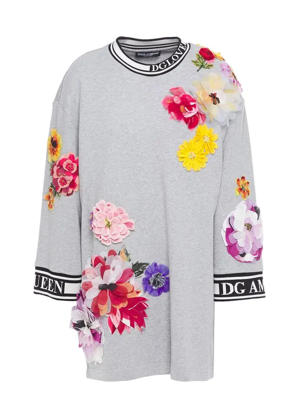 Dolce & Gabbana Floral-appliquéd French Cotton-terry Sweatshirt - Gray