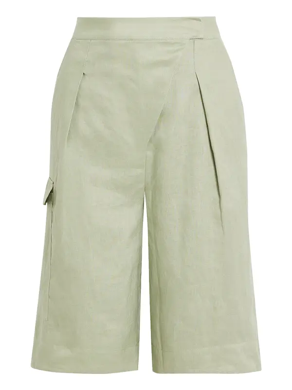 NICHOLAS Pleated Linen Shorts - Sage Green