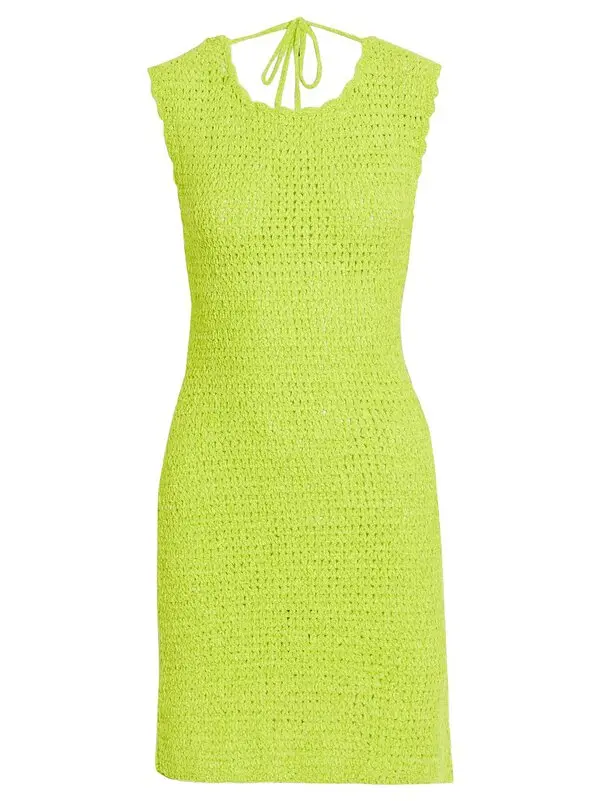 GANNI Open-back Crochet Mini Dress - Lime Green