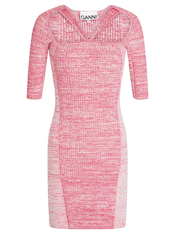 GANNI Cutout Ribbed-knit Mini Dress - Fuchsia