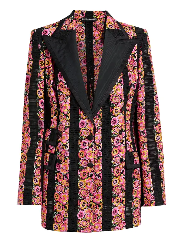 Dolce & Gabbana Double-breasted Embroidered Tulle Blazer - Pink