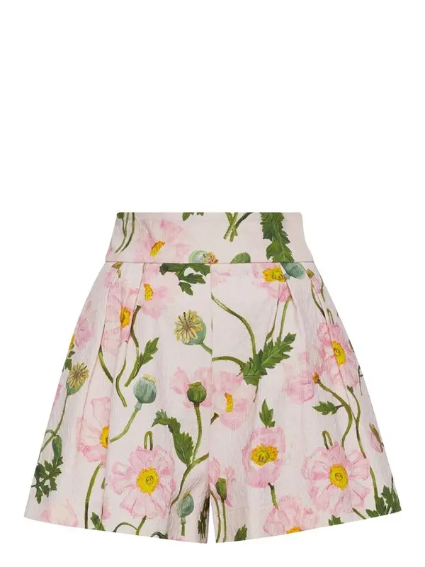 Oscar De La Renta Poppy-print Cloqué Shorts - Pink