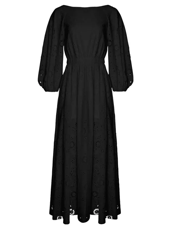 Carolina Herrera Eyelet Puff-sleeve Midi Dress - Black