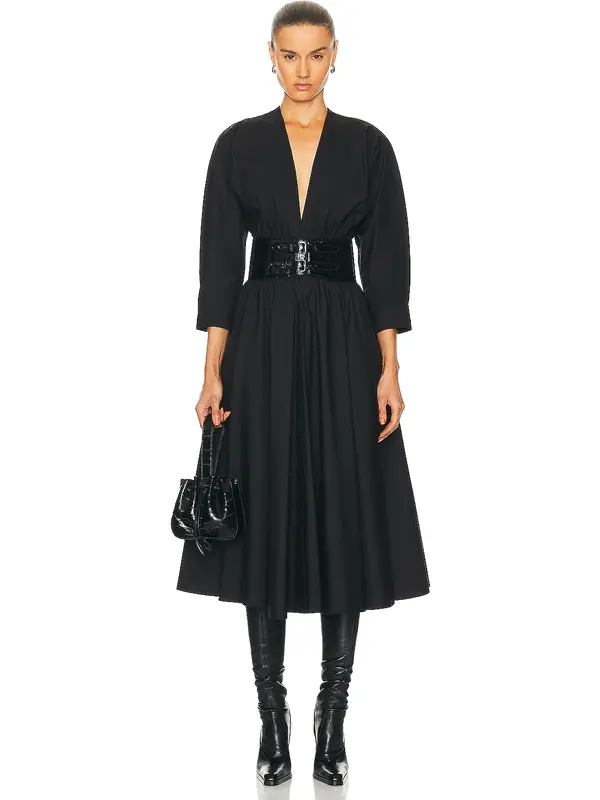 Alaïa Long Sleeve Belt Dress - Noir