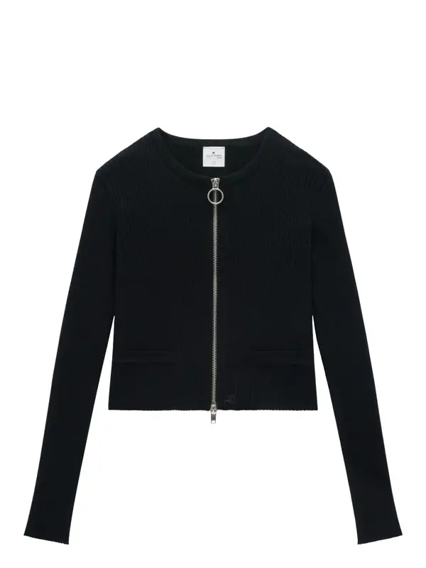 COURREGES Heritage Ribbed-knit Cardigan - Black