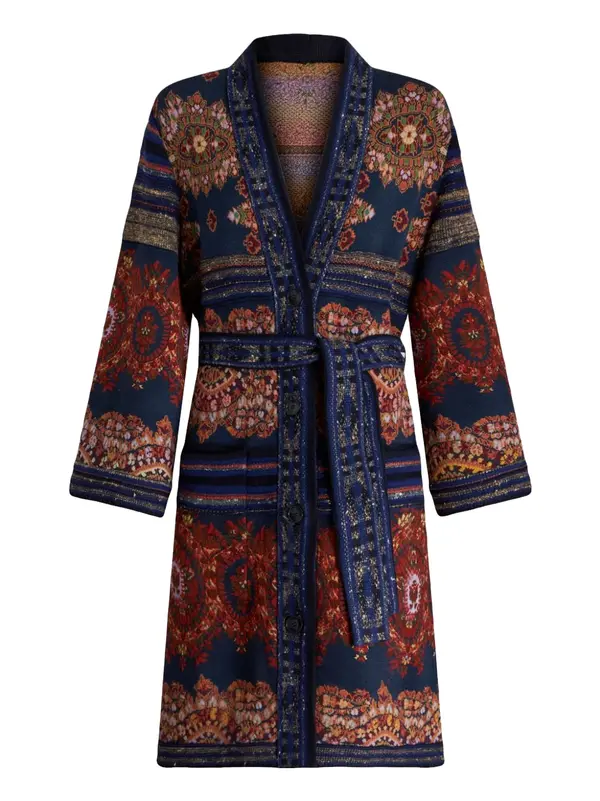 Etro Paisley-print Belted Trench Coat - Blue
