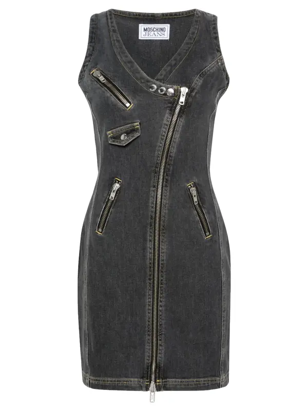 Moschino Zip-detailed Denim Mini Dress - Grey