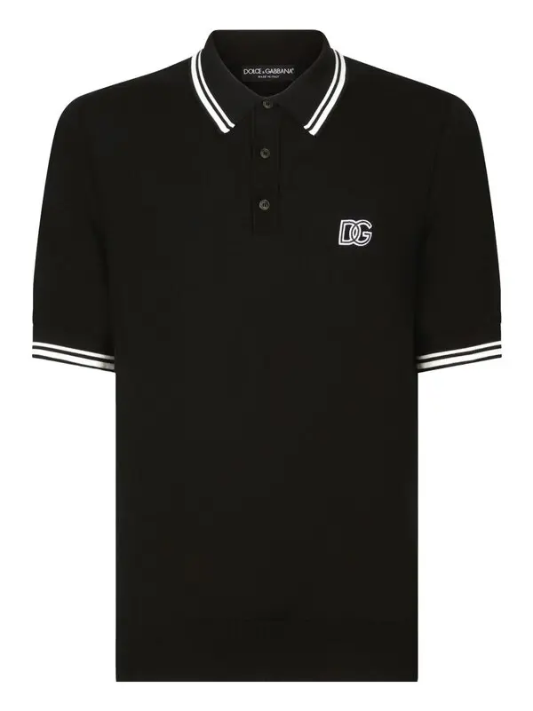 Dolce & Gabbana Logo-embroidered Stripe-detail Polo Shirt - Black