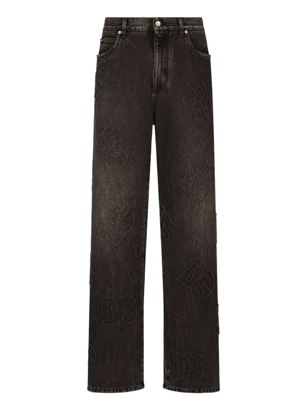Dolce & Gabbana Straight-leg Jeans With Logo Embroidery - Grey