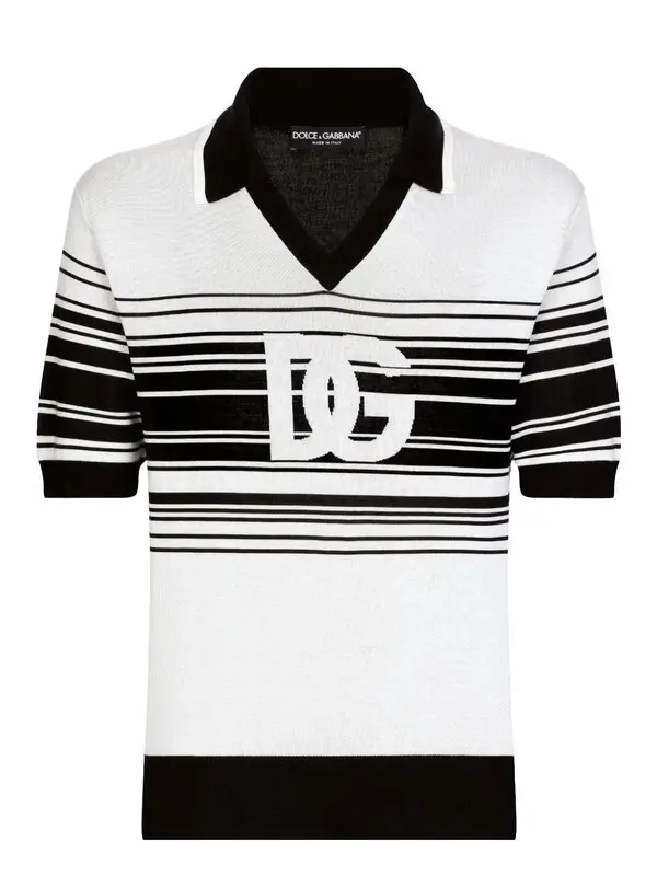 Dolce & Gabbana Stripe-print Silk Polo Shirt - White