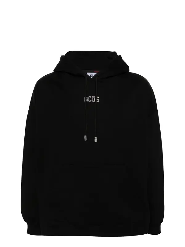 Gcds Crystal-embellished-logo Cotton Hoodie - Black