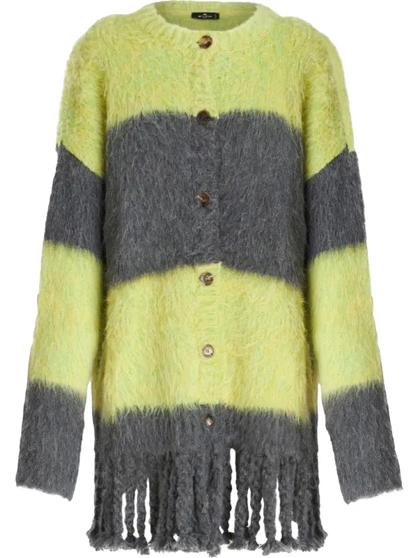 Etro Striped Brushed Cardigan Coat - Grey