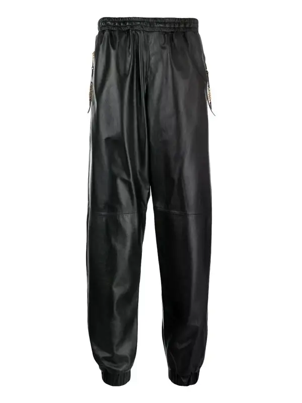 Moschino Cropped Leather Track Pants - Black