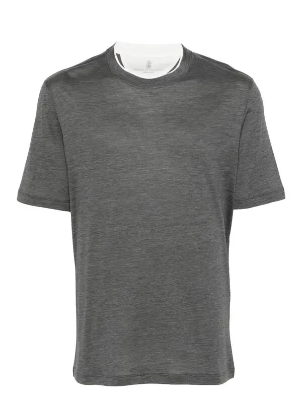 Brunello Cucinelli Contrast-trim T-shirt - Grey