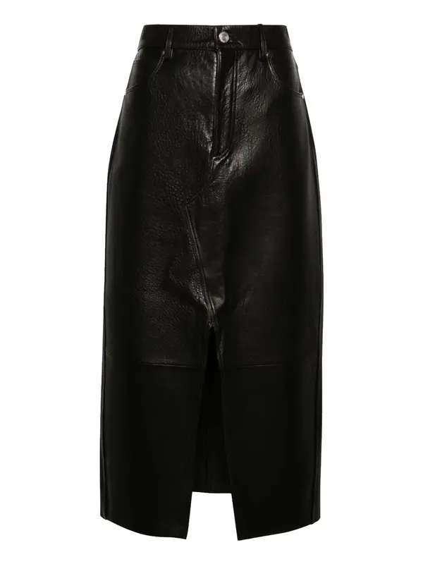FRAME Panelled Leather Midi Skirt - Black