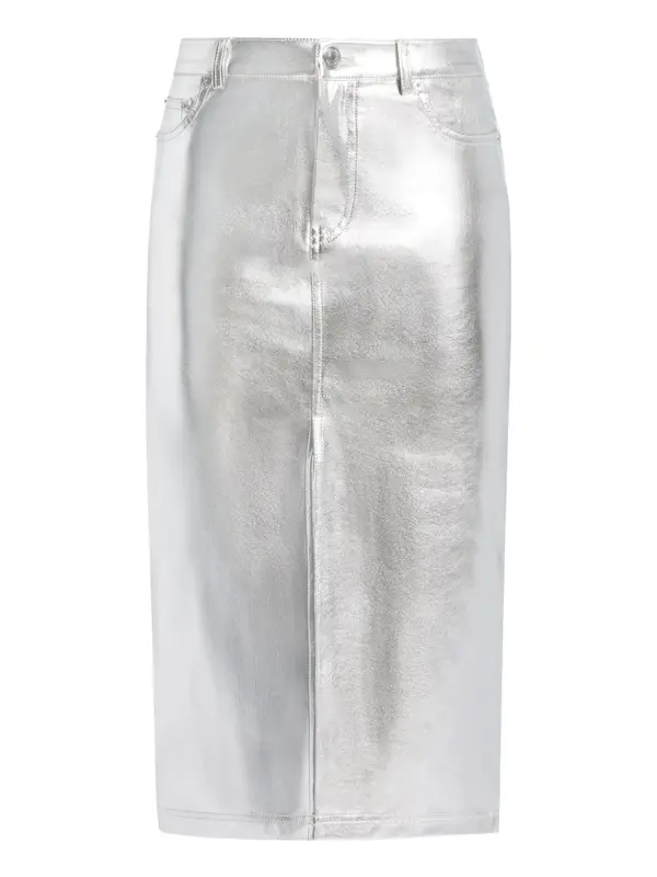 Staud Oaklyn Metallic Midi Skirt - Silver