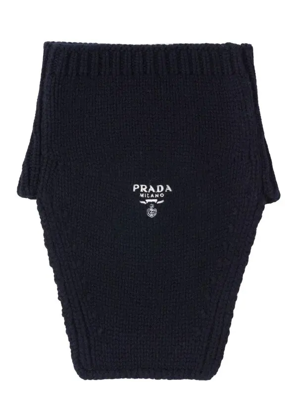 Prada Logo-embroidered Cashmere Scarf - Black