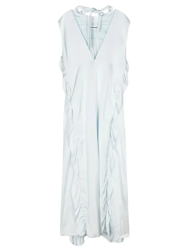 JIL SANDER Ruffle-trim Satin Maxi Dress - Blue