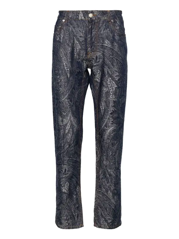 Etro Paisley-jacquard Straight-leg Trousers - Blue