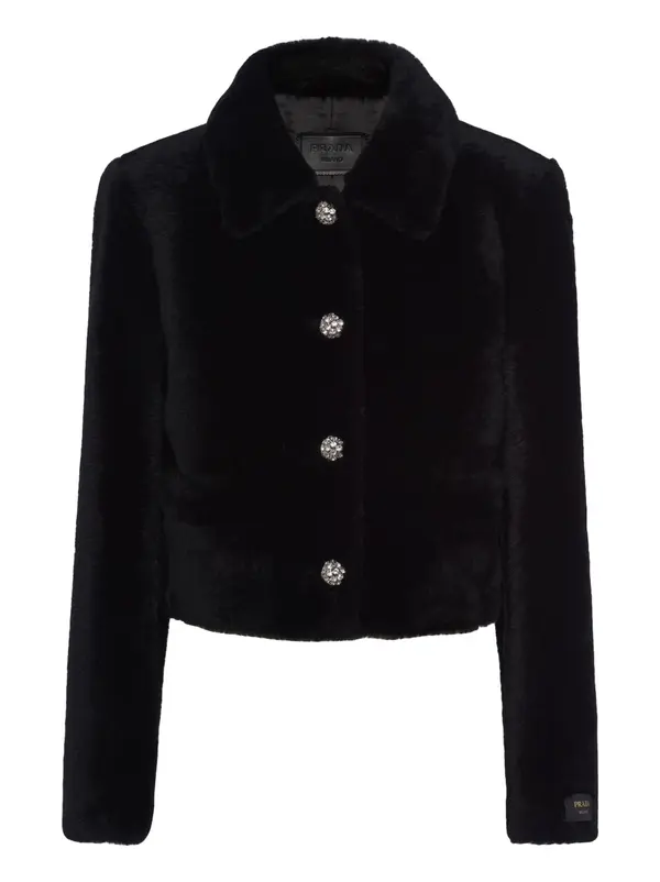 Prada Cropped Shearling Jacket - Black