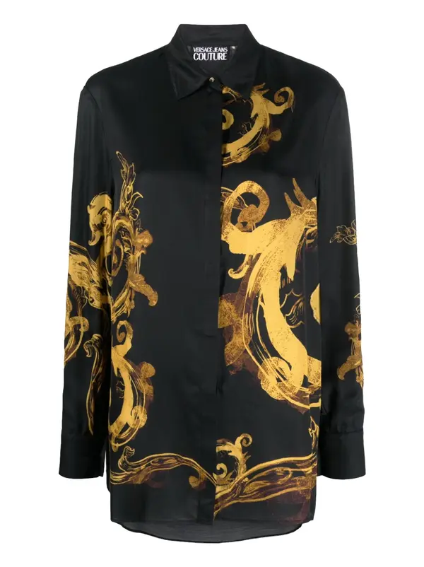 Versace Chain Couture-print Satin Shirt - Black