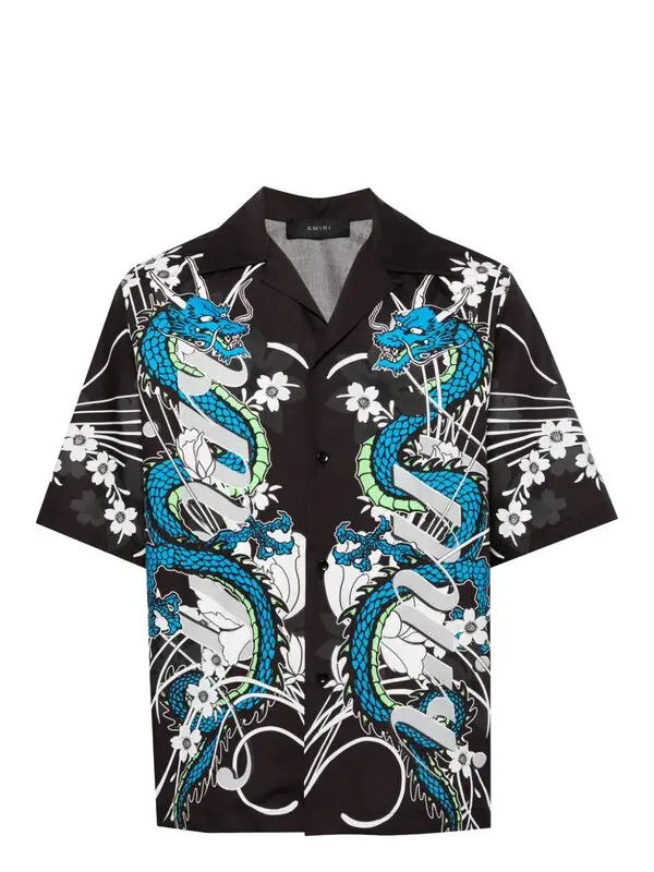 Amiri Dragon Printed Bowling Shirt - Black