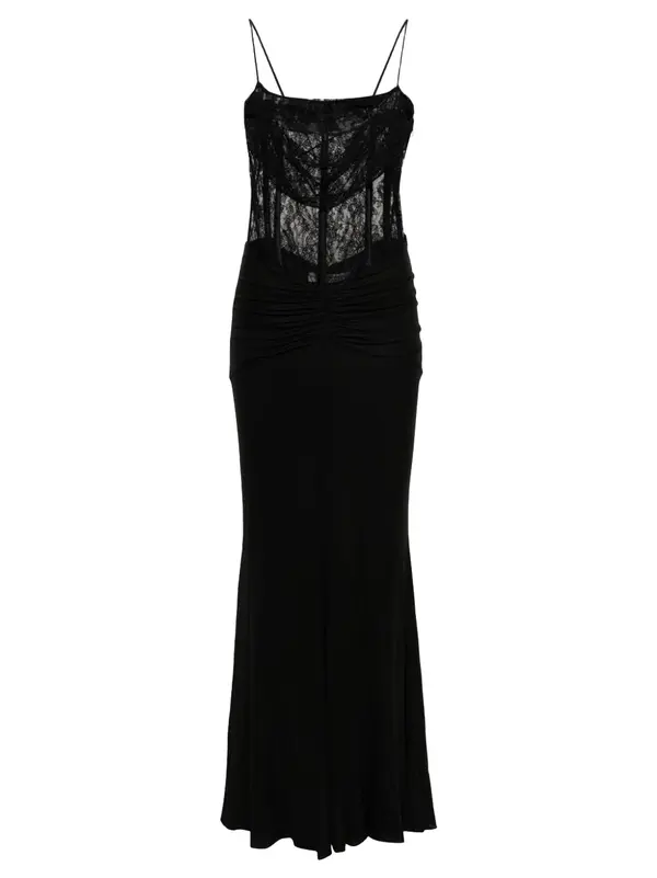 Alessandra Rich Draped Lace-panel Maxi Dress - Black