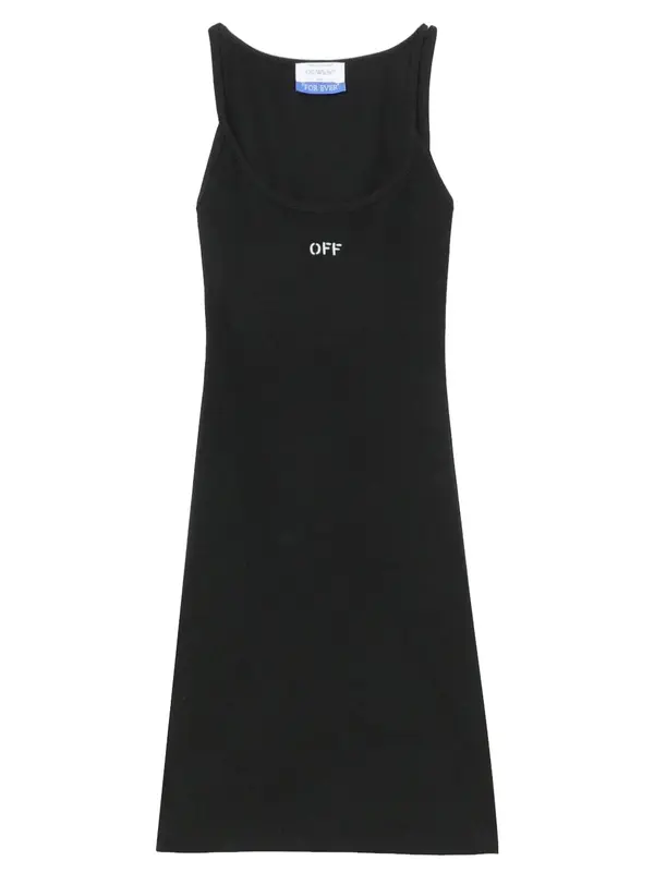 Off-White Embroidered Ribbed Minidress - Black