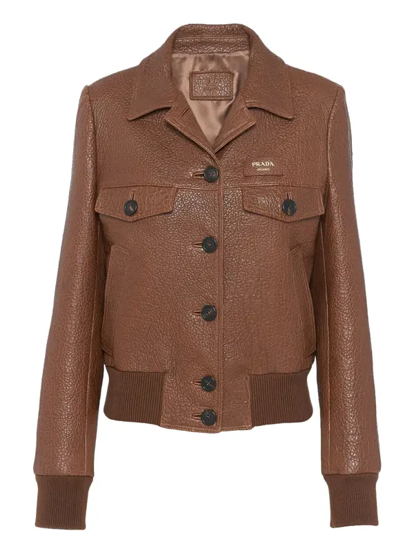 Prada Crocodile-embossed Leather Jacket - Brown