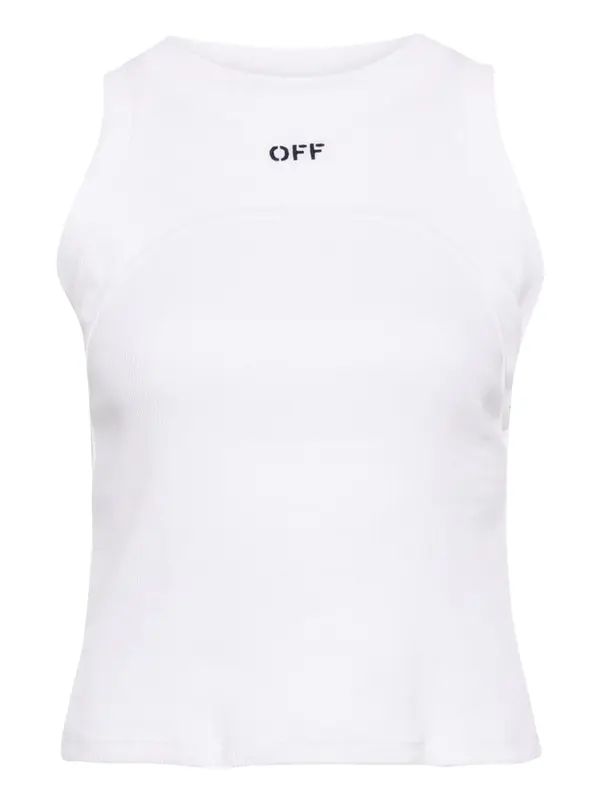 Off-White Embroidered Logo Ribbed Tank Top - White