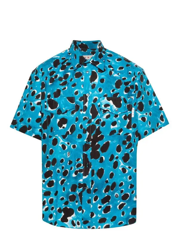 Marni Abstract-print Cotton Shirt - Blue