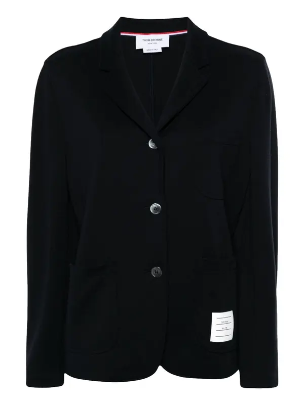 Thom Browne Virgin Wool Blazer With Logo Patch - Blue