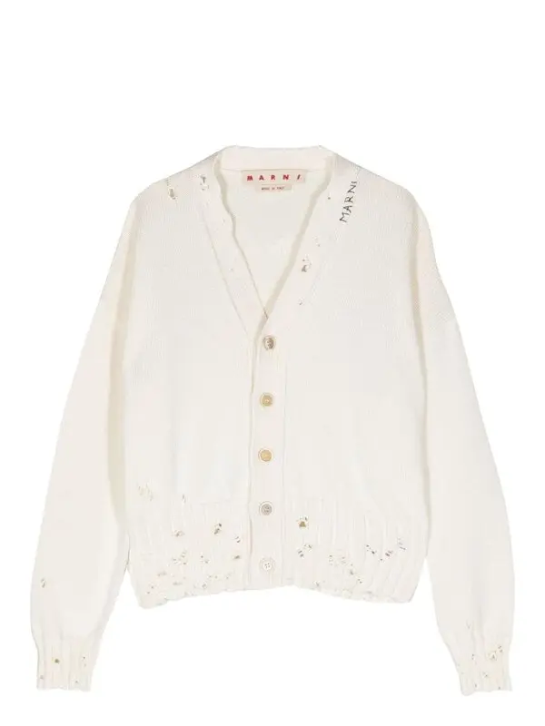 Marni Distressed Cotton Cardigan - White