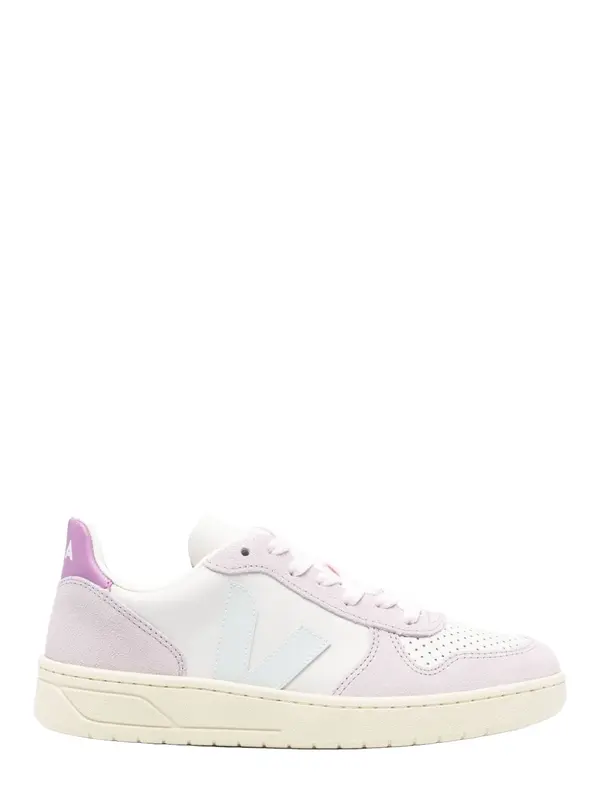VEJA V-10 Panelled Leather Sneakers - White