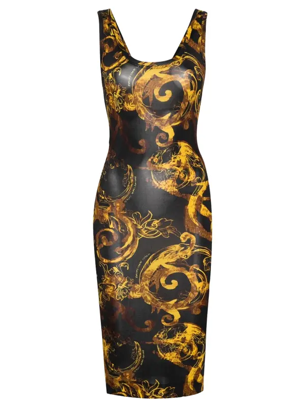 Versace Watercolour Couture-print Midi Dress - Black
