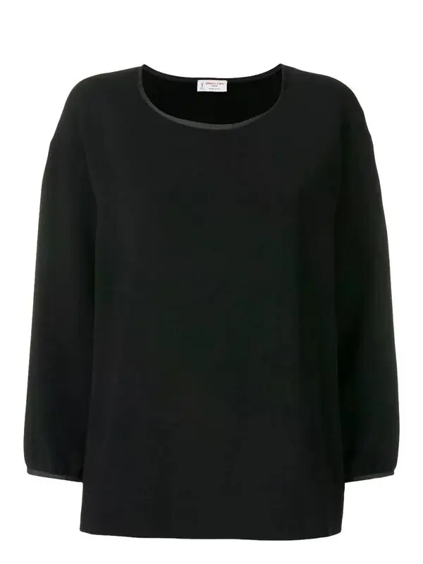 Alberto Biani Satin-trim Crewneck Blouse - Black