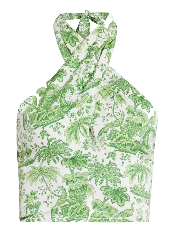 Staud Kai Botanical-print Halterneck Top - Green